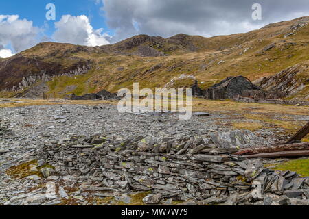 The now disused site of the former Croesor Slate Quarry with the summit ...
