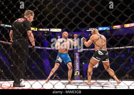Shaun Hampton (left) versus Gaz Corran (right) at ACB 54 in Manchester, UK. Absolute ...
