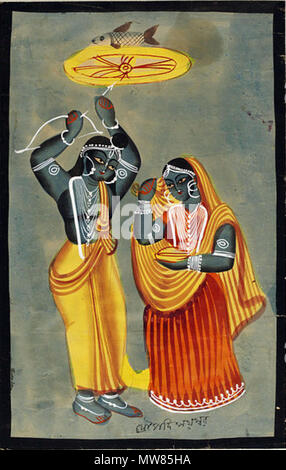 . English: Arjuna shooting at the eye of a fish to obtain Draupadi in ...