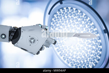 Robot surgeon hand holding scalpel. Future robotic surgery concept ...
