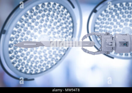 Robot surgeon hand holding scalpel. Future robotic surgery concept ...