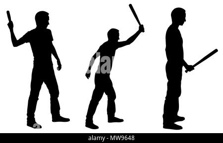 People silhouettes hitting with bats isolated on white Stock Photo - Alamy