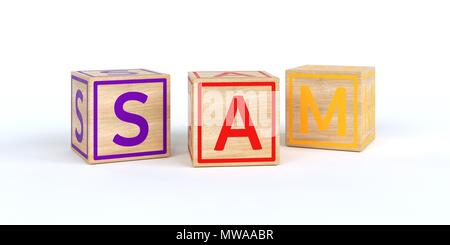 Sam name written with wood block letter toys Stock Photo: 111647000 - Alamy