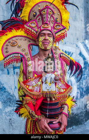 Ati-Atihan Festival participant in Kalibo, Aklan, Philippines wearing ...