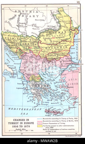 Map of Changes in Turkey in Europe 1856 to 1878 - Balkan changes after ...