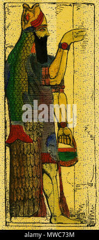 . English: The Semitic fish-god Dagon. Coloured line-drawing ...