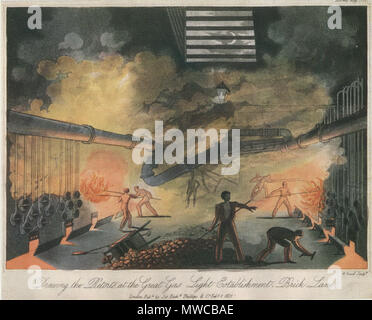 . Drawing the retorts at the Great Gas Works at Brick Lane . 1821 ...