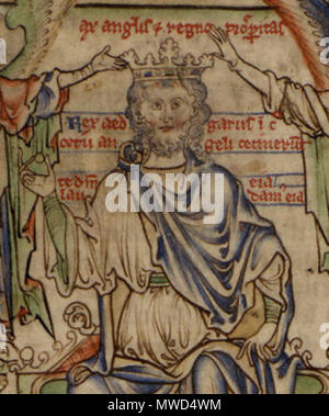 An illustration of Edgar the Peaceful, an Anglo-Saxon king, likely ...