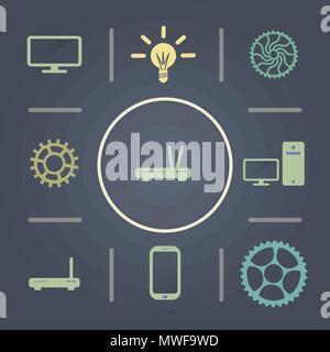 Data center set with technology symbols flat isolated vector ...