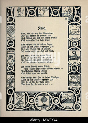. English: Coats of arms of the twelve tribes of Israel framing a poem ...