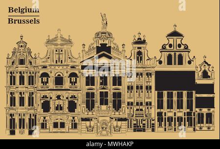 Brussels Famous Landmark Sketch. Line Art drawing by hand. Travel ...