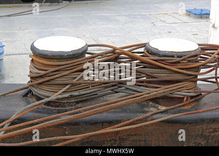 Steel Wire Rope Cables at Barge Ship Stock Photo - Alamy