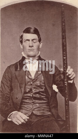 . English: Cabinet-card portrait of brain-injury survivor Phineas P ...