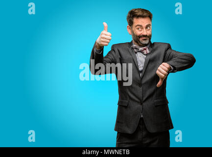 Middle age man with beard voting putting envelop in ballot box smiling ...