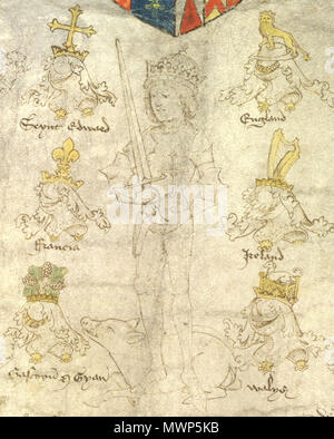 . Detail from the Rous Roll showing Richard III in the centre with his ...