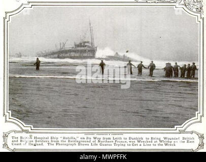 . English: Photograph of the steamship Rohilla grounded at Whitby ...