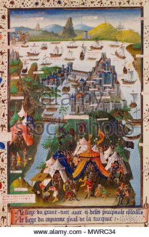 Turkish siege of Constantinople from Bertrandon de la Broquiere's Stock ...
