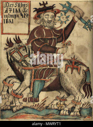 . An illustration of the god Odin on his eight-legged horse Sleipnir ...