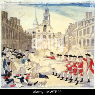 . Hand-coloured copper engraving entitled The Bloody Massacre . undated ...