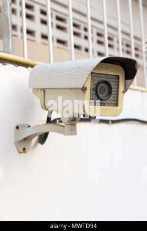 The Old CCTV Security Camera operating long time on wall Stock Photo ...