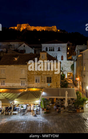 Elevated view over the Svetog Stjepana square in Hvar Town, Hvar ...
