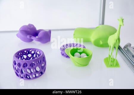 Abstract 3D printed model. Objects printed on 3D printer from plastic ...