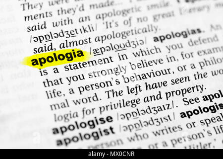 Highlighted English word "apology" and its definition in the dictionary ...