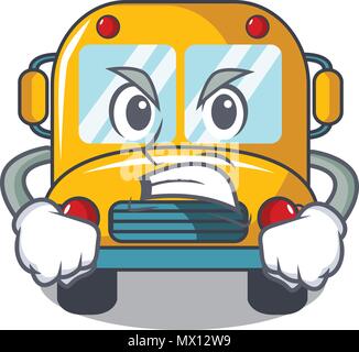 School bus cartoon character with angry face expression on white ...