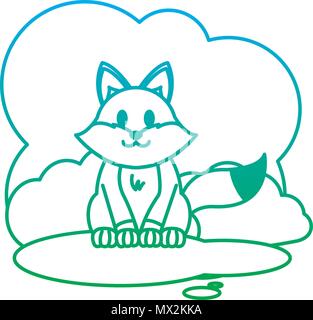 degraded line nice fox animal in the float island Stock Vector Image ...