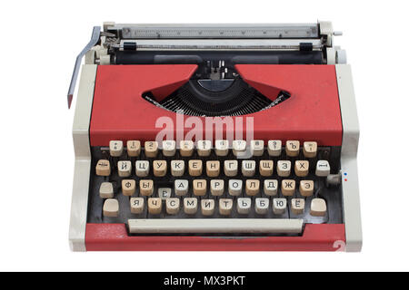 White typewriter with cyrillic keyboard layout USSR era isolated on ...