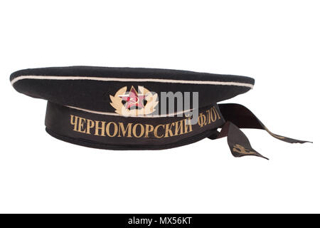 Peakless cap isolated on a white background. Label - the Black Sea ...