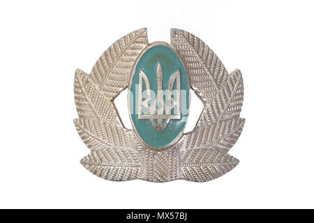 Military badge of Ukrainian Army with trident and yellow-blue flag ...