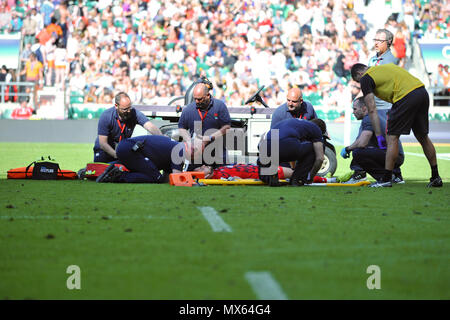 LONDON, ENGLAND - JUNE 20: Injured Ollie Robinson of England during a ...