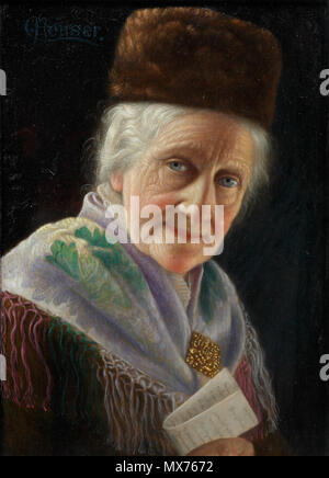 Carl Heuser Portrait of an old lady with fur hat Stock Photo - Alamy