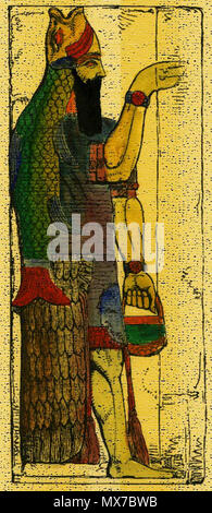 . English: The Semitic fish-god Dagon. Coloured line-drawing ...