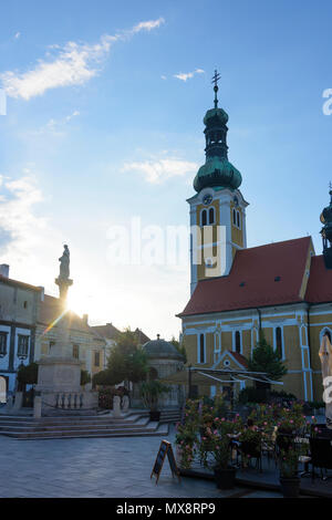 Köszeg (Güns): City Hall and St. Emmerich Church at square Jurisics ter ...