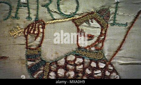 Bayeux Tapestry scene 57: King Harold is killed by an arrow in his eye ...