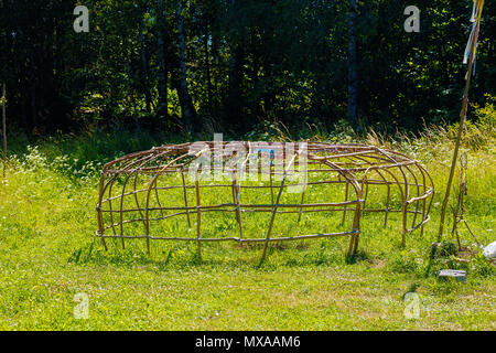 wooden skeleton made for indian sauna in open landscape Stock Photo - Alamy