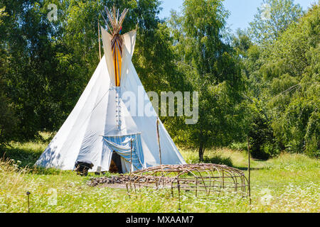 wooden skeleton made for indian sauna in open landscape Stock Photo - Alamy