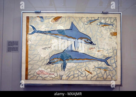 The Minoan 'Dolphin Fresco' wall art from the Queen's Megaron, Knossos ...