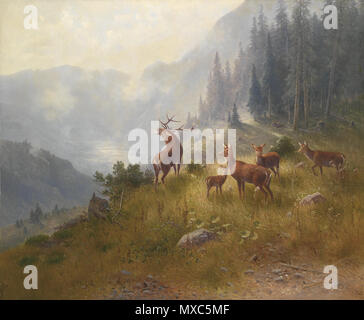 Ludwig Skell Hirsche im Hochgebirge Stock Photo - Alamy