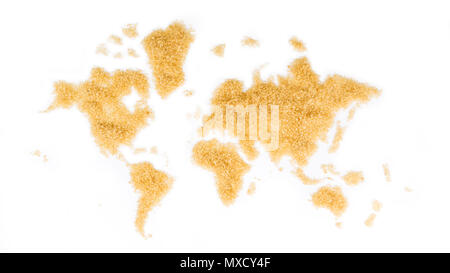 map of the world made of cane sugar on white background with ...