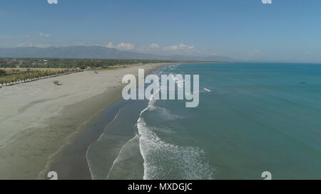 Aerial view of sandy beach Lingayen with azure water on the island ...