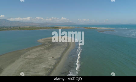 Aerial view of sandy beach Lingayen with azure water on the island ...