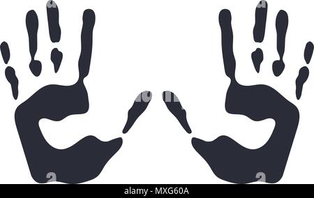 Human handprints, man hand stamps, withe vector illustration on dark ...