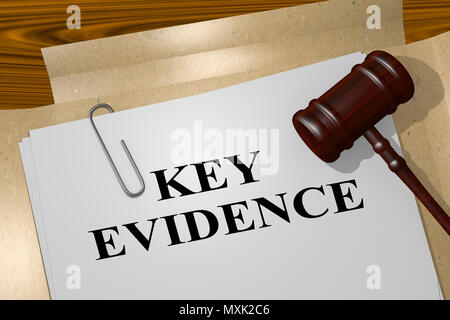 3D illustration of KEY EVIDENCE title on the ground in a police arena ...