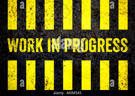 Work in progress warning sign stencil with yellow and black stripes ...