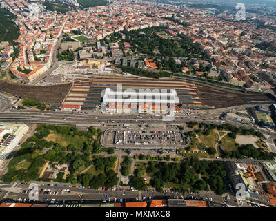 Aerial view on Prague Main Railway Station, Hlavni Nadrazi, main ...