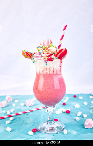 Pink Extreme milkshake with berry, rasberry, strawberry, candy ...