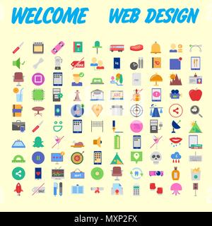 set of 100 flat style education icons, vector illustration Stock Vector ...